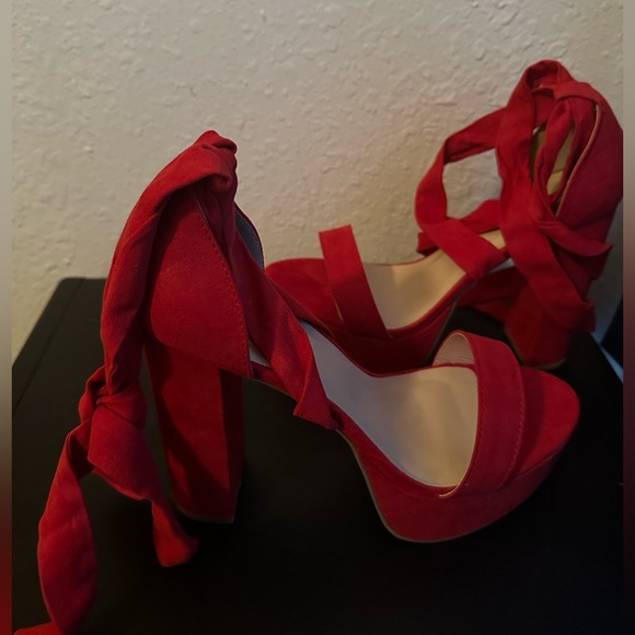 Fashion Nova | Shoes | Red Fashion Nova Heels Wrap Around Ankle | Poshmark